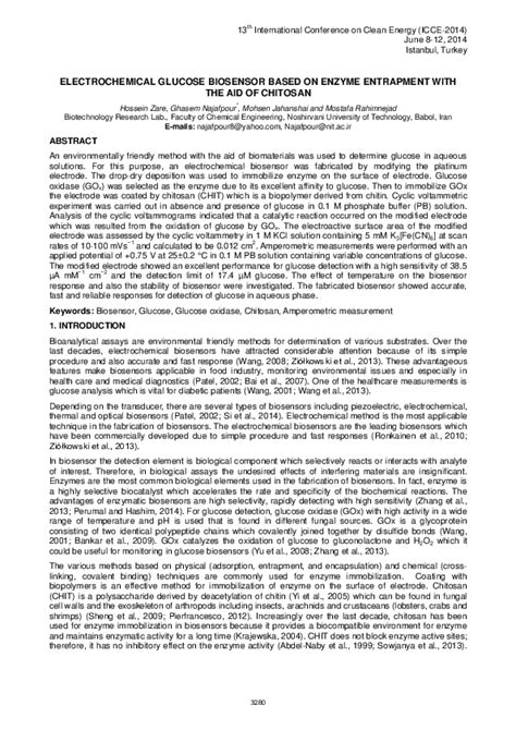 Pdf Electrochemical Glucose Biosensor Based On Enzyme Entrapment With The Aid Of Chitosan