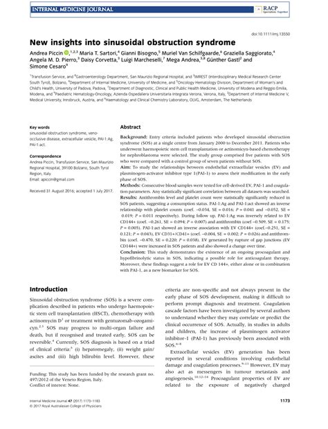 Pdf New Insights Into Sinusoidal Obstruction Syndrome