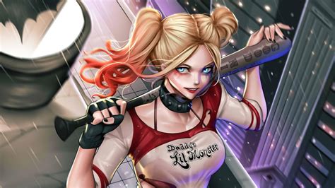 Download Blue Eyes Twintails Blonde Baseball Bat Dc Comics Comic Harley