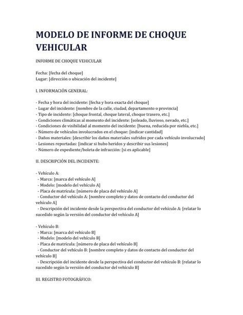 Modelo De Informe De Choque Vehicular 2025