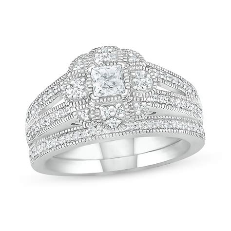 Peoples 058 Ct Tw Princess Cut Diamond Frame Art Deco Vintage Style
