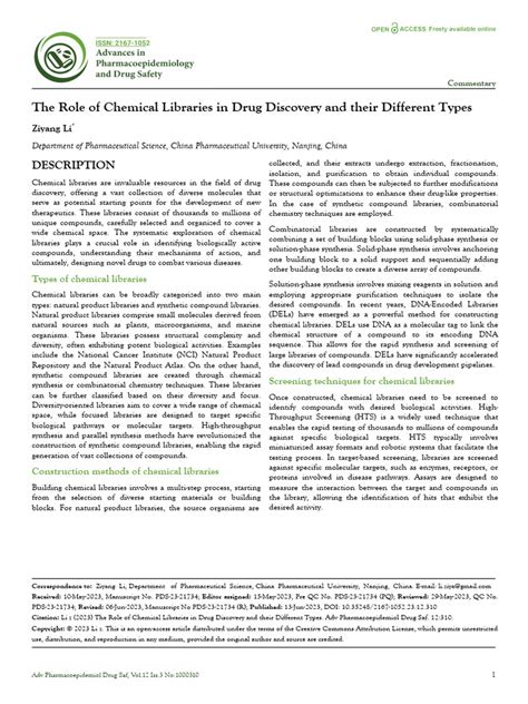 The Role Of Chemical Libraries In Drug Discovery And Their Different
