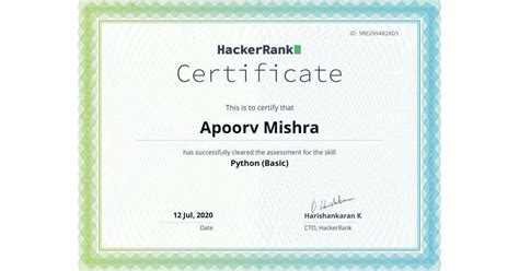 Apoorv Nath Mishra On Linkedin Python Programminglanguage Certificateofcompletion Hackerrank