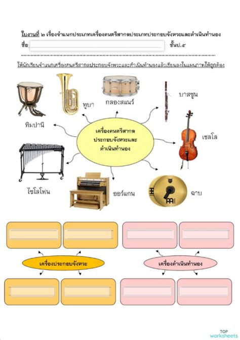 ใบงานป 5 จำแนกเครื่องสากล ใบงานเชิงโต้ตอบ Topworksheets
