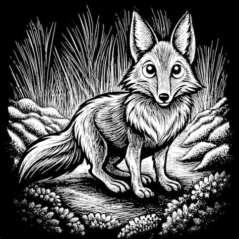 Premium Vector A Fox In A Field Of Grass And Plants