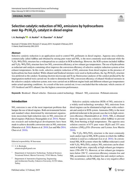 Pdf Selective Catalytic Reduction Of Nox Emissions By Hydrocarbons Over Agptal2o3 Catalyst