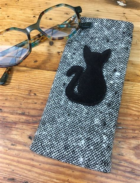 Glasses Case Black Cat And Tweed Wool Fabric Glasses Case Cat Lover
