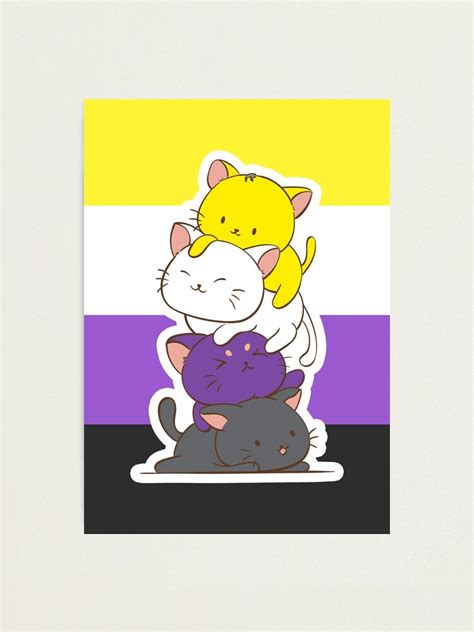 Nonbinary Pride Flag Kawaii Cats Cute Lgbtq Non Binary Kitty For Enby Photographic Print By
