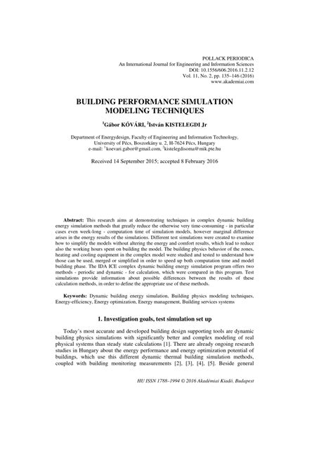 pdf building performance simulation modeling techniques