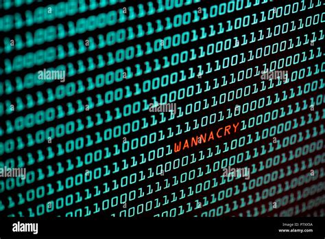 Ransomware Or Wannacry Text And Binary Code Concept From The Desktop