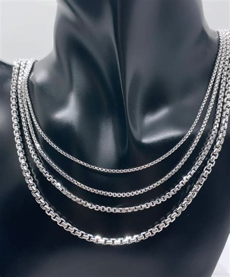 Real Gold Round Box Chain Necklace14k Solid White Gold Box Chain14k