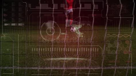 animation of infographic interface over african american soccer player