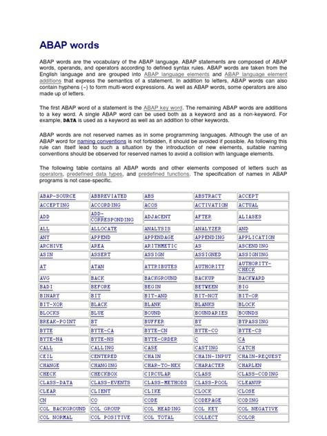 Abap Words Pdf Reserved Word Word