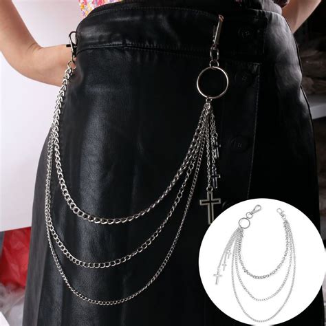 [lady Sugar] พวงกุญแจแบบหลายชั้นสไตล์พังก์สำหรับผู้ชายผู้หญิง กางเกงขายาวแบบหนีบแนวพังค์