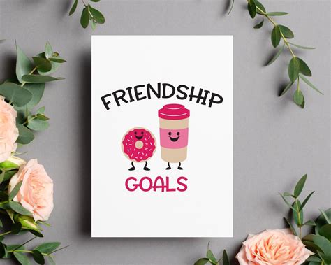 Coffee And Donut Bestie Valentine Card Glossy Cardstock Quirky Galentine