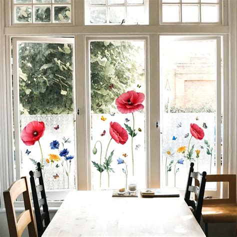 Glass Sticker Red Poppy Flower Butterfly Glass Sticker Temu