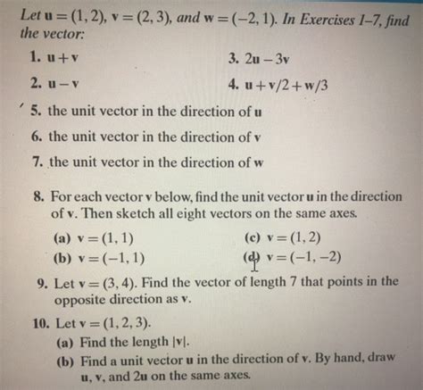 Solved Let U12 V2 3 And W 2 1 In Exercises