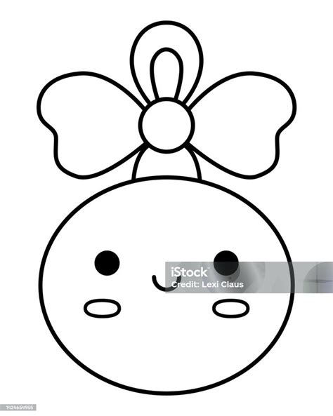 벡터 흑백 카와이 크리스마스 공 하얀 배경에 고립 된 귀여운 겨울 장식품 캐릭터 일러스트레이션 새해 또는 겨울 웃는 나무 장식 재미있는 선 아이콘 색칠 공부 페이지 가공의