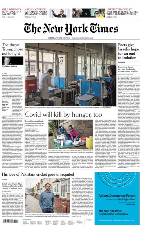 New York Times Front Page 15th Of September 2020 Tomorrows Papers Today