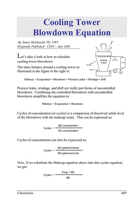 Cooling Tower Blowdown Equation James Mcdonald Pdf