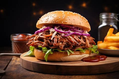Premium Photo Bbq Pulled Pork Burger With Coleslaw
