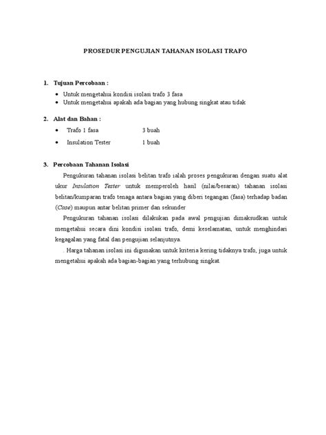Prosedur Pengujian Tahanan Isolasi Trafo Pdf