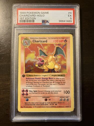 1999 Pokemon Base Set 1st Edition Holo Shadowless Charizard 4 Psa 5 Ex