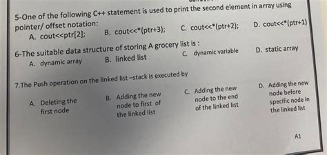 Solved 5 One Of The Following C Statement Is Used To Print