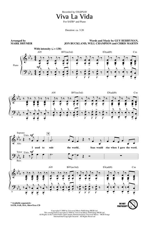 Play Official Version Of Viva La Vida Sheet Music By Coldplay For