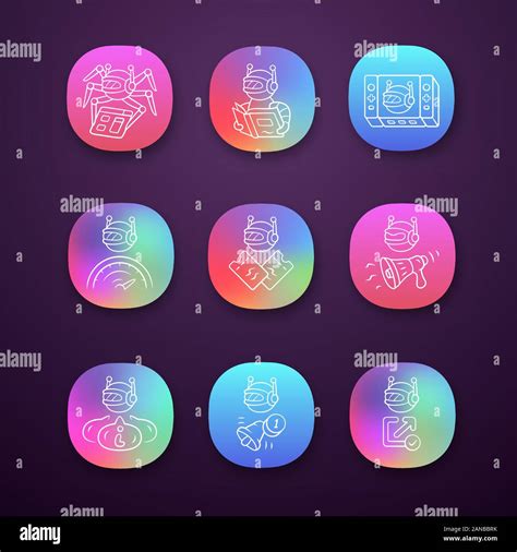 web robots app icons set crawler text reading propaganda bot