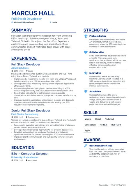 3 Full Stack Developer Cv Examples For 2023