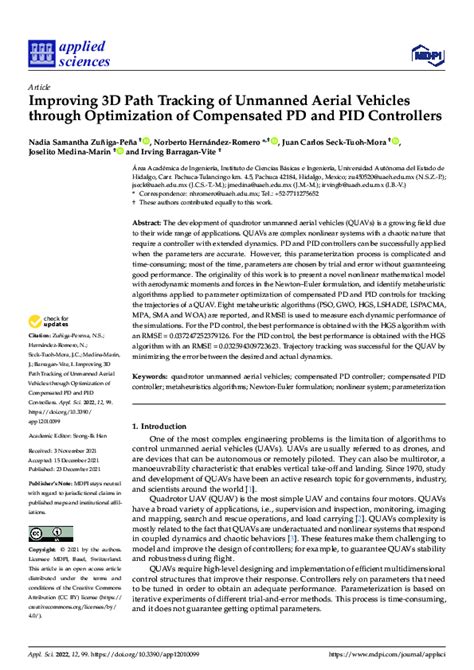 Pdf Improving 3d Path Tracking Of Unmanned Aerial Vehicles Through Optimization Of Compensated