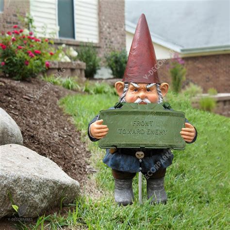 Garden Gnomes Holding M18 Claymore 2d Print Metal Garden Art Nalaprint