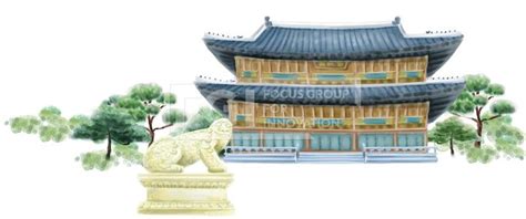 페인터오브젝트 프리진 일러스트 오브젝트 한국 전통 빌딩 궁궐 절 해태상 전통가옥 기와집 나무 여행