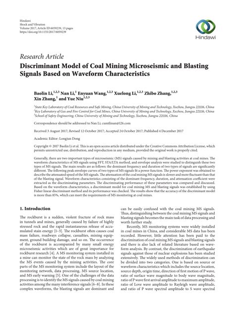 Pdf Discriminant Model Of Coal Mining Microseismic And Blasting