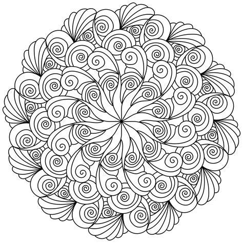Contour Mandala With Swirls Spirals And Shells Outline Coloring Page