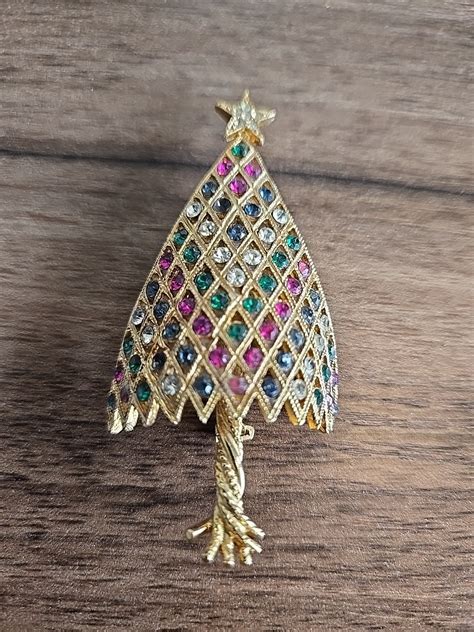 Vintage Coro Craft Corocraft Christmas Tree Brooch Pi… Gem