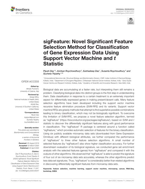 Pdf Sigfeature Novel Significant Feature Selection Method For Classification Of Gene