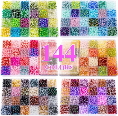 Xseino About 7200 Pcs 6mm Glass Beads Bracelet Making Kit 144 Assorted Colorful Bi