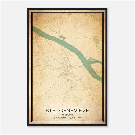 Vintage Ste Genevieve Missouri Map Poster Ste Genevieve Mo City Road