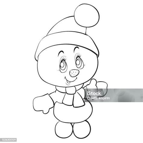 스케치 모자와 스카프에 귀여운 캐릭터 눈사람 색칠 공부 만화 일러스트 흰색 배경에 고립 된 개체 벡터 0명에 대한 스톡 벡터 아트 및 기타 이미지 Istock