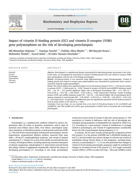 Pdf Impact Of Vitamin D Binding Protein Gc And Vitamin D Receptor