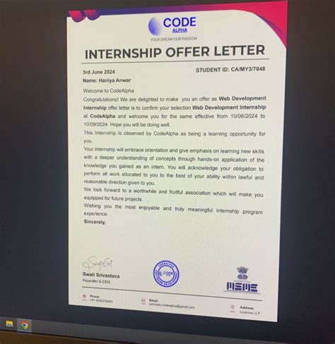 Syeda Haniya On Linkedin Internship Codealpha Careergrowth Grateful Learninganddevelopment