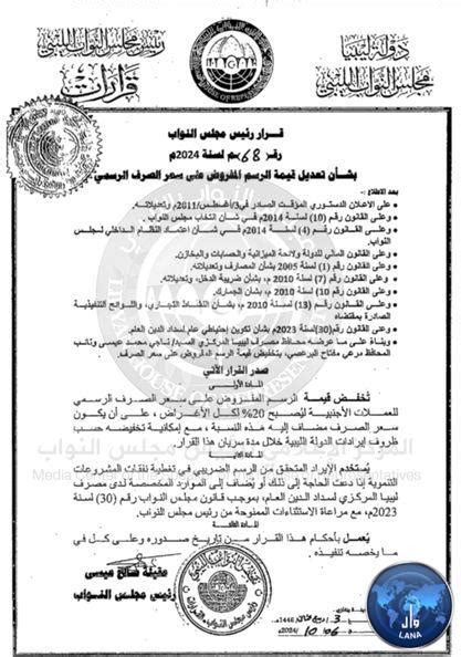وكالة الأنباء الليبية مجلس النواب يخفص قيمة الرسم المفروض على سعر