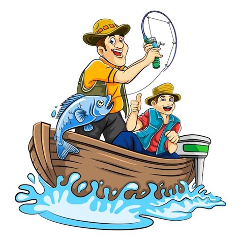 Premium Vector Cartoon Illustration Of Two Young Men Fishing On A