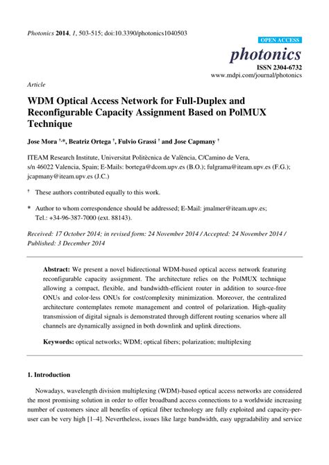 Pdf Wdm Optical Access Network For Full Duplex And Reconfigurable Capacity Assignment Based On