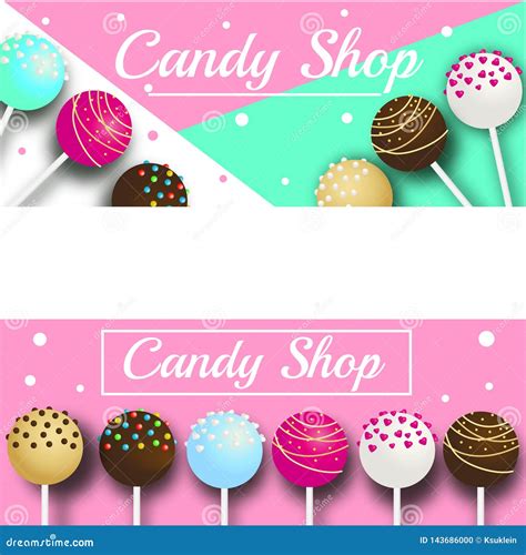 Candy Shop Banner With Cake Pops Vector Illustration In Realistic