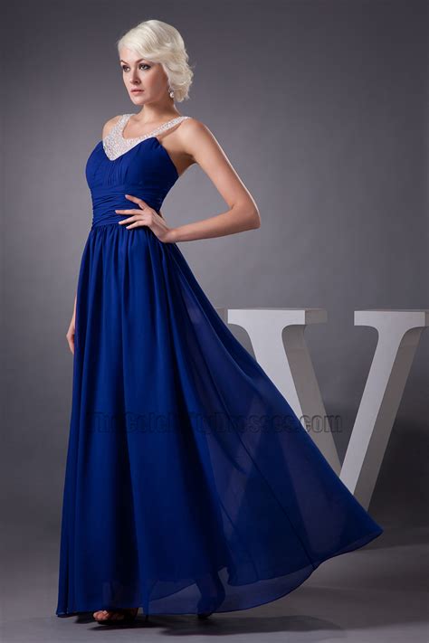 Celebrity Inspired Dark Royal Blue Chiffon Prom Dress Evening Gown