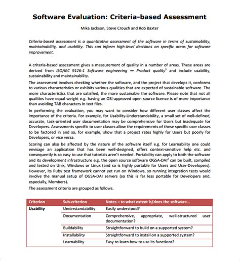 Free 12 Sample Software Assessment Templates In Pdf Ms Word