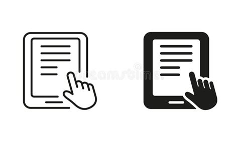 Ebook With Mouse Pointer Silhouette And Line Icon Set Electronic Book